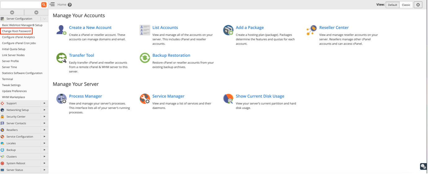 Changing The Root Password On A CPanel WHM Server Support Centre
